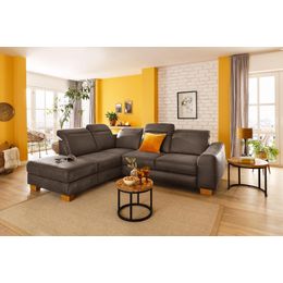 Ecksofa Home Affaire, B:263cm H:86cm T:219cm, braun, Luxus-Microfaser Lederoptik (100% Polyester), Wohnzimmer, Sofas, "Dundee L-Form", wahlweise mit
