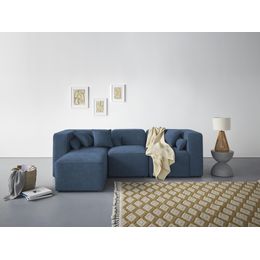 3-Sitzer Home Affaire, B:256cm H:76,5cm T:93cm, blau, 100% Polyester, Sofas, "Sundstrup L-Form", Modulserie, individuelle Zusammenstellung