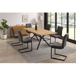 Essgruppe OTTO HOME "Vendy, Esstisch ausziehbar plus 6 Freischwinger", naturfarben, B:44cm H:94cm T:61cm, Polyester (100%), Sitzm&ouml;bel-Sets, Essgruppe, pflegeleichte Strukturstoff-St&uuml;hle, 3D-Steppung, ausziehbarer Tisch