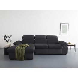 Ecksofa COTTA, B:250cm H:73cm T:165cm, schwarz, 100% Polyester, Wohnzimmer, Sofas, "Lola L-Form mit Kopfteilfunktion & Hocker", wahlweise mit