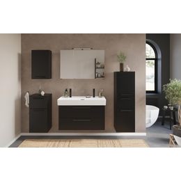Badm&ouml;bel-Set Welltime, B:180cm H:200cm T:47,5cm, schwarz, MDF, Kastenm&ouml;bel-Sets, "SALVADA, 5tlg-Set, ged&auml;mpfte Scharniere, Softclose, Keramikbecken",