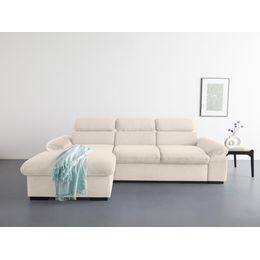 Ecksofa COTTA, B:250cm H:73cm T:165cm, beige, 90% Polyester, 10% Polyamid, Wohnzimmer, Sofas, "Lola L-Form mit Kopfteilfunktion & Hocker", wahlweise