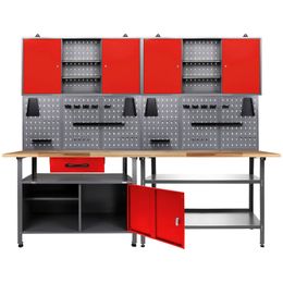 ONDIS24 Werkstatt-Set "Nobbi & Klaus", B:240cm H:205cm T:60cm, rot, Werkb&auml;nke, 240 cm