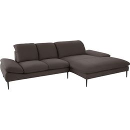 Ecksofa W.Schillig, B:310cm H:87cm T:185cm, braun, Chenille-Flachgewebe R66 (85% Polyester, 15% Nylon);Longlife Xtra-Leder Z59: Glattleder mit