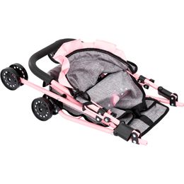 BAYER Kinder Puppenbuggyschmetterling grau, rosa, Kunststoff, Polyester, Stahl, B:26,5cm H:52,5cm T:42,5cm, Puppenwagen, mit Tasche