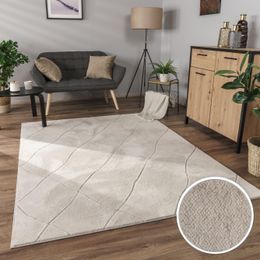 Teppich Paco Home, B:160cm H:4mm L:220cm, beige, Polyester, Wohnzimmer, Teppiche, "Utrecht 641", Kurzflor, Uni Farben, 3D-Design, Rauten Muster,