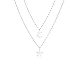 Elli Damen Gliederkette "Layer Stern Mond Astro 925 Silber", 42, ohne Stein, Silber 925 (Sterlingsilber), L: 42, silber, Silber 925 (Sterlingsilber),