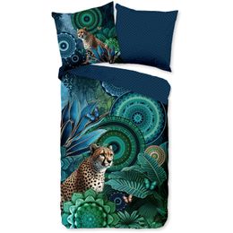 Wendebettwäsche HIP, grün, Mako-Satin, Obermaterial: 100% Baumwolle, Bettwäsche, "Nyah", Satin, Reißverschluss, Wendeoptik, Mandala, Leopard, Blau,