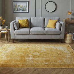 Teppich FLAIR RUGS, B:120cm H:4mm L:170cm, gold, Baumwolle, Kunstfaser, Wohnzimmer, Teppiche, "Antique Vintage-Muster", Chenille Stil Teppich,