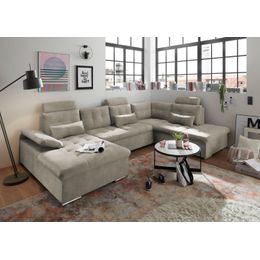 Wohnlandschaft, B:324cm H:107cm T:218cm, beige, ED EXCITING DESIGN, 92% Polyester, 8% Nylon, Sofas, "Jakarta U-Form mit Bettfunktion, Bettkasten",