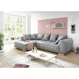 Ecksofa, B:319cm H:73cm T:194cm, grau, ED EXCITING DESIGN, 100% Polyester, Wohnzimmer, Sofas, "Sentina L-Form", mit R&uuml;ckenkissen