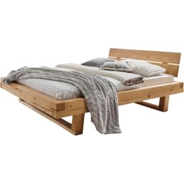 Massivholzbett Home Affaire, B:178cm L:228cm, braun, Betten, "Ultima Balkenbett Doppelbett, F&uuml;&szlig;e mit Kufenform", Massivholz, Skandinavisches Design,