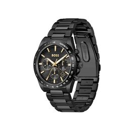 BOSS Herren Chronograph "STRIKE CHRONO"schwarz, schwarz, gelbgoldfarben, Armbanduhren, Quarzuhr, Armbanduhr, Herrenuhr, Edelstahlarmband, analog, Tag