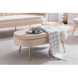 Polsterhocker Salesfever, B:99cm H:40cm T:44cm, beige, Samtvelours (100% Polyester), Hocker, "Clam - Stilvoller Hocker", Elegantes Design in ovaler