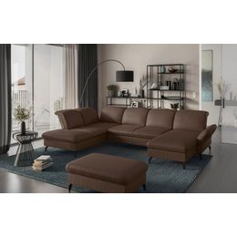 Sit & More Wohnlandschaft SIT & MORE, B:363cm H:88cm T:242cm, braun, 100% Polyester, Sofas, "Leandro U-Form", Wahlweise mit Bett-, Kopfteil - und