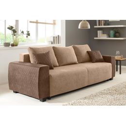 Schlafsofa Home Affaire, B:241cm H:90cm T:94cm, braun, Struktur fein/Luxus-Microfaser Vintageoptik (Armlehne) (100%Polyester);Microfaser