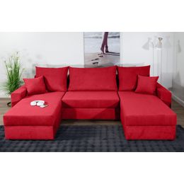 Wohnlandschaft Collection AB, B:252cm H:39cm T:158cm, rot, 100%Polyester, Sofas, "Pico U-Form", Wohnlandschaft,2 X Ottomane,Polyätherschaum Polsterung