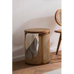 Stauraumhocker Sit, B:40cm H:53cm T:40cm, beige, Rattan, Teak, Hocker, abnehmbarer Deckel