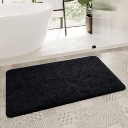 Badematte HOMIE LIVING, H:30mm, schwarz, Polyester, Badematten, "Porto Azzurro", Badteppich, uni, rechteckig & rund, waschbar, Badezimmerteppich
