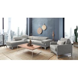 Ecksofa W.Schillig, B:281cm H:71cm T:230cm, grau, Flachgewebe S22 (100% Polyester);Stoff S37 (100% Polyester);Longlife Xtra-Leder Z59: Glattleder mit