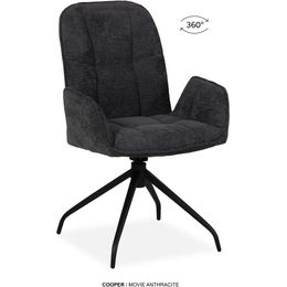 Esszimmerstuhl OMG DESIGN, B:58cm H:92cm T:63cmanthrazit, schwarz, anthrazit, Polyester, St&uuml;hle, "Cooper", Drehstuhl mit auto-return, Armlehnenstuhl