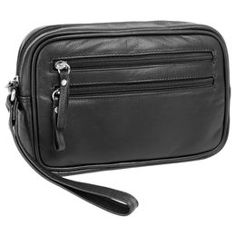 Bodenschatz Damen Handgelenktasche, schwarz, Leder, beschichtet, gl&auml;nzend, Taschen, echt Leder