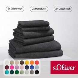 Handtuch Set s.Oliver, schwarz, Walkfrottier, Obermaterial: 100% Baumwolle, Handtuch-Sets, "s.Oliver, Premium Qualit&auml;t, 600 gr/m&sup2;", 2 G&auml;stet&uuml;cher