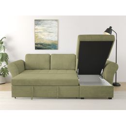 Ecksofa TRENDS BY HG, B:259cm H:85cm T:155cm, gr&uuml;n, 90% Polyester;10% Nylon, Wohnzimmer, Sofas, "Lasse L-Form, B: 259 cm", mit Schlaffunktion &