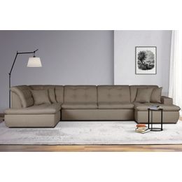 Wohnlandschaft Home Affaire, B:380cm H:83cm T:202cm, braun, 100% Polyester, Sofas, "BRISBANE NEU U-Form", mit feiner Steppung, Matten-Optik, incl.
