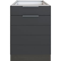 Unterschrank KOCHSTATION, B:60cm H:82cm T:60cm, grau, MDF, K&uuml;che, Schr&auml;nke, "KS-Luhe", 60 cm breit, hochwertige MDF-Fronten mit waagerechter Lisene