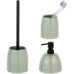 Sch&ouml;ner Wohnen Kollektion Badaccessoire-Set, gr&uuml;n, SCH&Ouml;NER WOHNEN-KOLLEKTION, Edelstahl, Keramik, Badaccessoires-Sets, "&raquo;Prati&laquo;", aus edler Keramik, mit Zahnputzbecher,