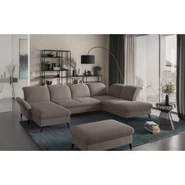 Sit & More Wohnlandschaft SIT & MORE, B:363cm H:88cm T:242cm, braun, 100% Polyester, Sofas, "Leandro U-Form", Wahlweise mit Bett-, Kopfteil - und