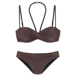 Lascana Damen B&uuml;gel-Bandeau-Bikini, braun, Gr. 34, gl&auml;nzend, unifarben, Polyamid, Bikini-Sets, mit verschiedenen Tr&auml;gervarianten
