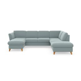 Wohnlandschaft Home Affaire, B:307cm H:86cm T:213cm, blau, 100% Polyester, Sofas, "Trelleborg U-Form", Federkern-Polsterung, wahlweise mit