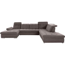 Wohnlandschaft COTTA, B:386cm H:86cm T:265cm, schwarz, 100% Polyester, Sofas, "Holiday U-Form mit Sitztiefen-, Armteil- und Kopfteilverstellung",