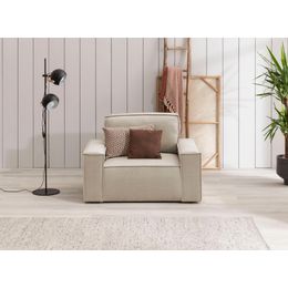 Sessel Home Affaire, B:120cm H:85cm T:86cm, beige, 100% Polyester, Wohnzimmer, Sessel, "SHERWOOD, Love-Seat in 3 Stoffarten verfügbar", passend zur