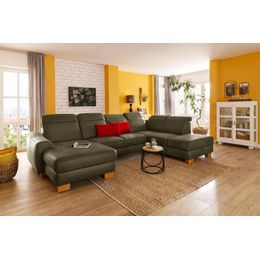 Wohnlandschaft Home Affaire, B:338cm H:86cm T:219cm, gr&uuml;n, Luxus-Microfaser Lederoptik (100% Polyester), Sofas, "Dundee U-Form", wahlweise mit