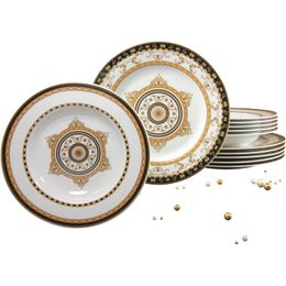 Creatable Tafelservice "Teller Set, Geschirr-Set Majestosa", 12 Stk., bunt, Geschirr-Sets, Service, Dekor schwarz abgesetzt, 12 Teile, für 6 Personen