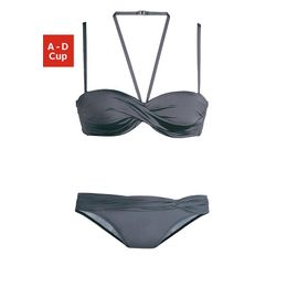 Lascana Damen B&uuml;gel-Bandeau-Bikini, grau, Gr. 34, gl&auml;nzend, unifarben, Polyamid, Bikini-Sets, mit verschiedenen Tr&auml;gervarianten
