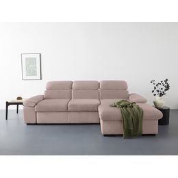 Ecksofa COTTA, B:250cm H:73cm T:165cm, braun, 100% Polyester, Wohnzimmer, Sofas, "Lola L-Form mit Kopfteilfunktion & Hocker", wahlweise mit