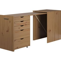 Regal-Schreibtisch INTER-FURN, H:77cm T:50cm, braun, Tische, "Voltera", kleiner Massivholz Schreibtisch, groß ausziehbar von 57 zu 164 cm