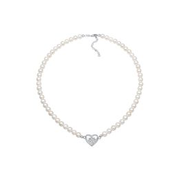 Elli Damen Perlenkette "Elli Halskette Choker Perle Herz Edelweiss 925 Silber", 40, ohne Stein, Silber 925 (Sterlingsilber), L: 40, silber, Silber