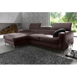 Ecksofa COTTA, B:226cm H:92cm T:105cm, braun, Microfaser PRIMABELLE (100% Polyester);NaturLEDER in Sitz und R&uuml;cken/Kunstleder im Korpus;NaturLEDER