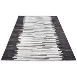 Fellteppich Theko, B:160cm H:3mm L:230cm, silber, Kuhfell, Leder, Teppiche, "Kobe-Streifen", Patchwork, handgen&auml;ht, echtes Rinderfell in Naturt&ouml;nen