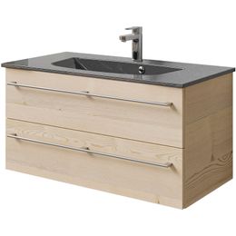 Waschtisch SAPHIR, B:97cm H:49,9cm T:48cm, braun, Badezimmer, Waschtische, "Serie 6025 Mineralmarmor-Waschtisch mit Unterschrank, 97 cm breit",