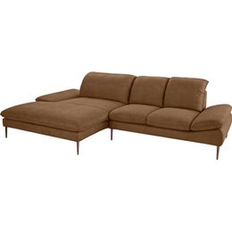 Ecksofa W.Schillig, B:310cm H:87cm T:185cm, braun, Chenille-Flachgewebe R66 (85% Polyester, 15% Nylon);Longlife Xtra-Leder Z59: Glattleder mit