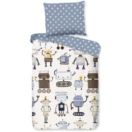 Babybettw&auml;sche Good Morning, blau, Renforc&eacute;, Obermaterial: 100% Baumwolle, Bettw&auml;sche, "Robo", Baumwolle, Rei&szlig;verschluss, Wendeoptik, Baby, Junge,