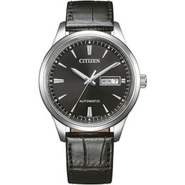 Citizen Herren Automatikuhr "NY4058-79XC", silber, Armbanduhren, Armbanduhr, Herrenuhr, Mechanische Uhr, Lederarmband, analog, Tag