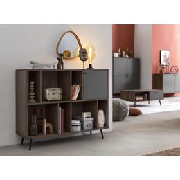 B&uuml;cherregal Salesfever, B:118cm H:76cm T:40cm, braun, MDF, Metall, Wohnzimmer, Regale, "Kiruna Regal im minimalistischen Stil", Moderne Eleganz in