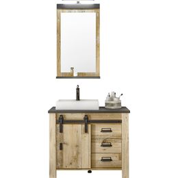 Badm&ouml;bel-Set Home Affaire, B:95cm H:210cm T:43cm, braun, Holzwerkstoff, Kastenm&ouml;bel-Sets, "SHERWOOD, Bad im modernen Design, 2-teiliges Badezimmer",